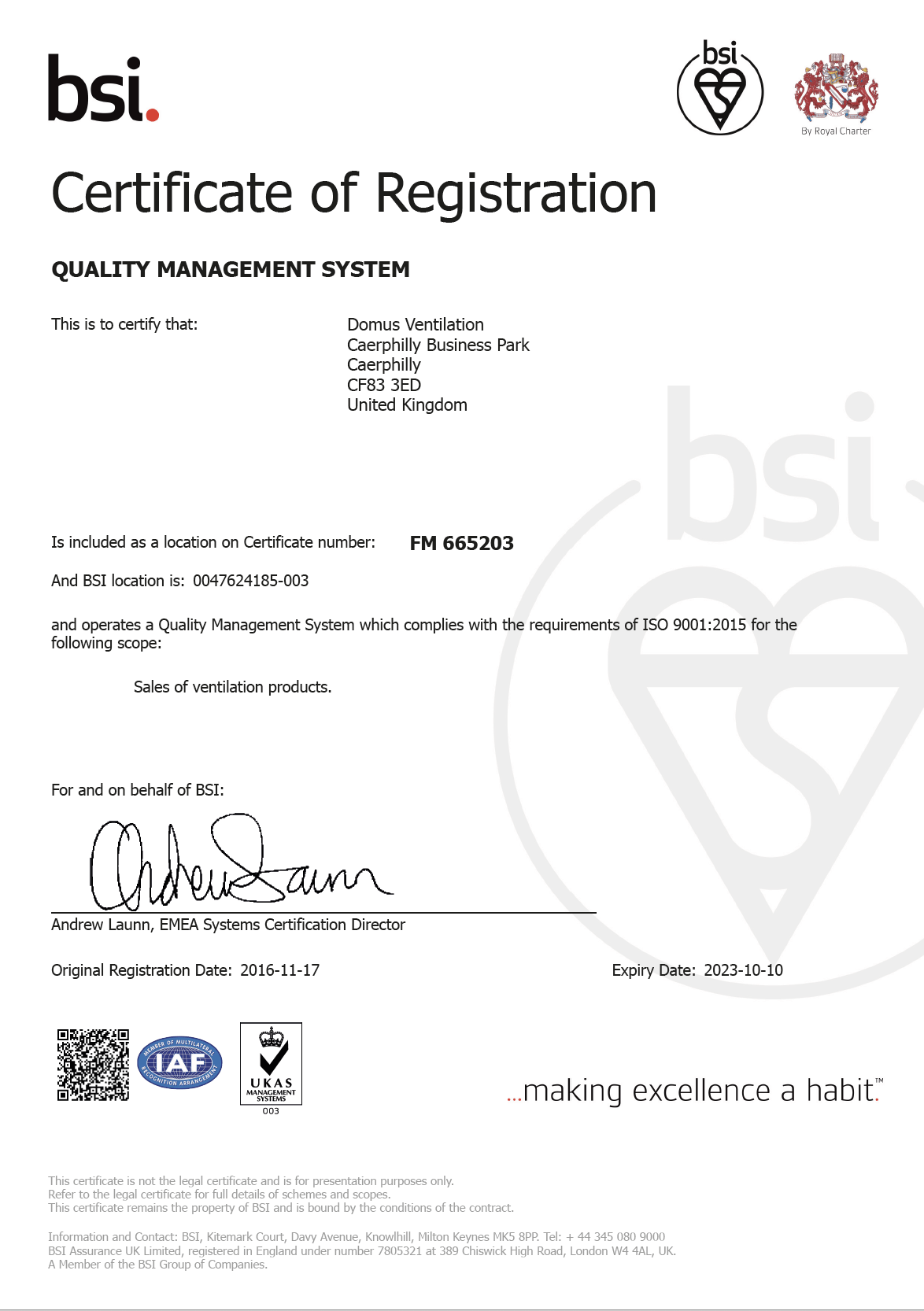 Certificates - Domus Ventilation